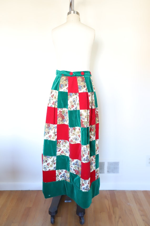 1970s Vintage Velvet Patchwork Christmas Skirt - Gem