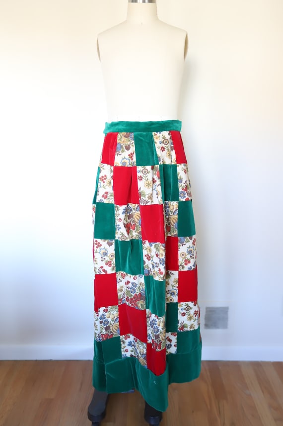 1970s Vintage Velvet Patchwork Christmas Skirt - Gem
