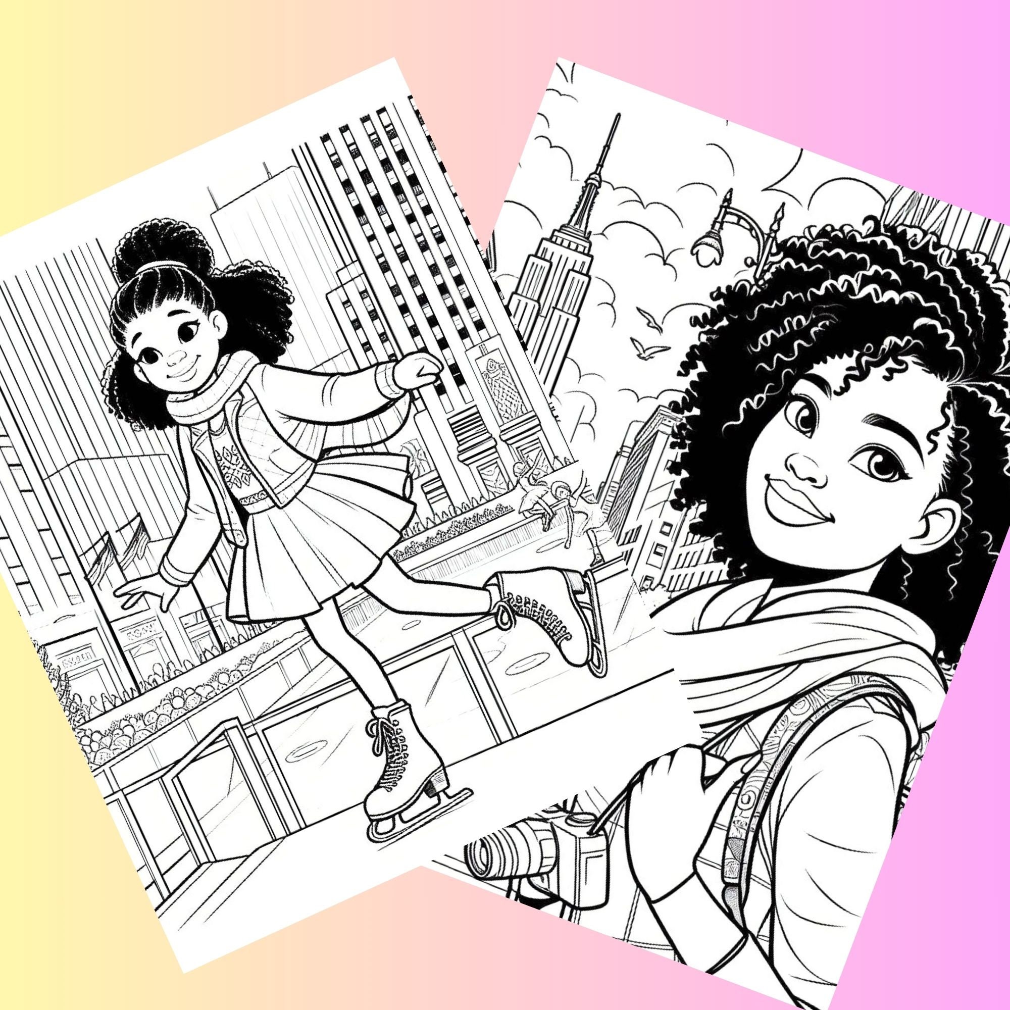 African American Girls, Coloring Book Pages, NYC Vacation Coloring Book ...