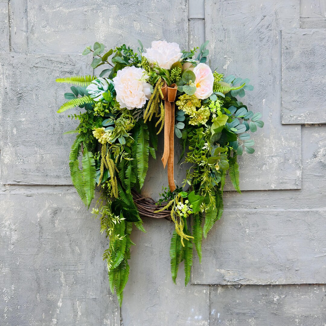 Fern & Peony Wreath: Lush Green Botanical Front Door Decor - Etsy
