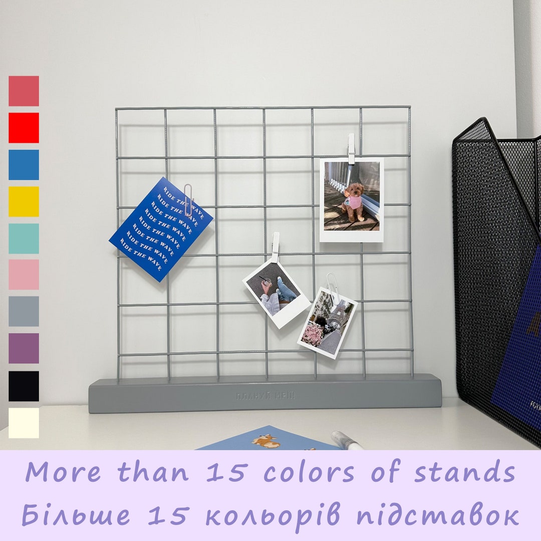 Mood Board Wire Grid Memo Board in 10 Colors, Tabletop Postcard Holder ...