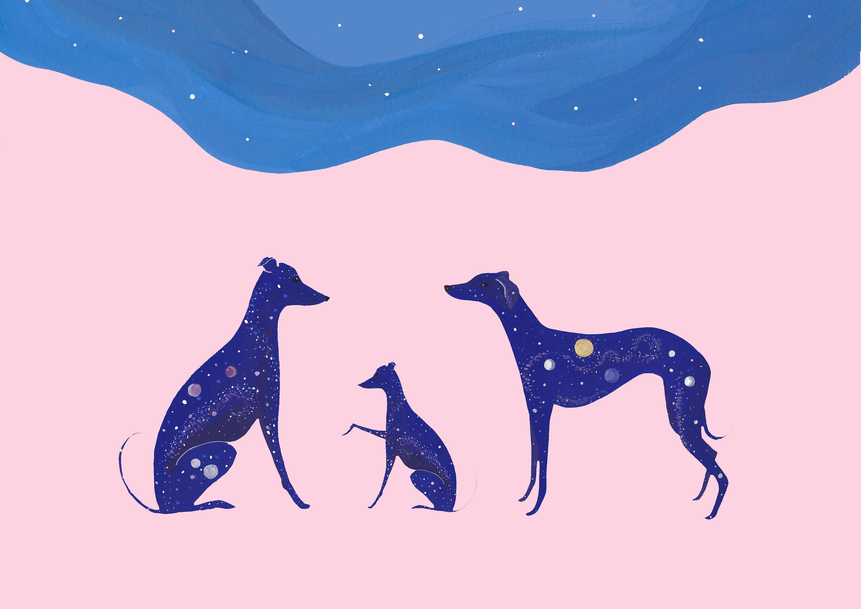 Whippet Greyhound Family | Dog and Sighthound Artwork | Intergalactic ...