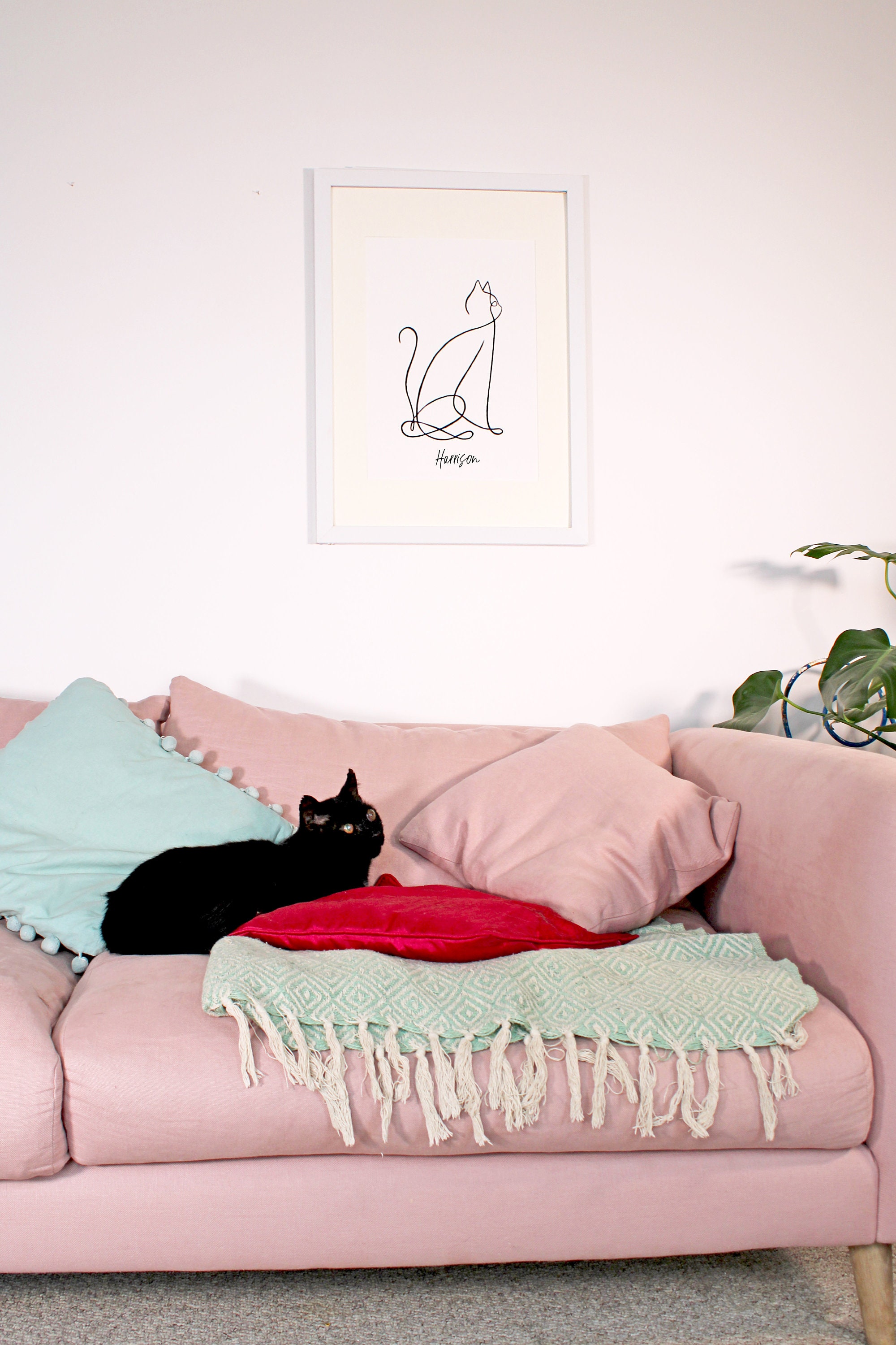 Personalised Cat Print, Minimalist Cat Line Art Print, Cat Pet Portrait ...