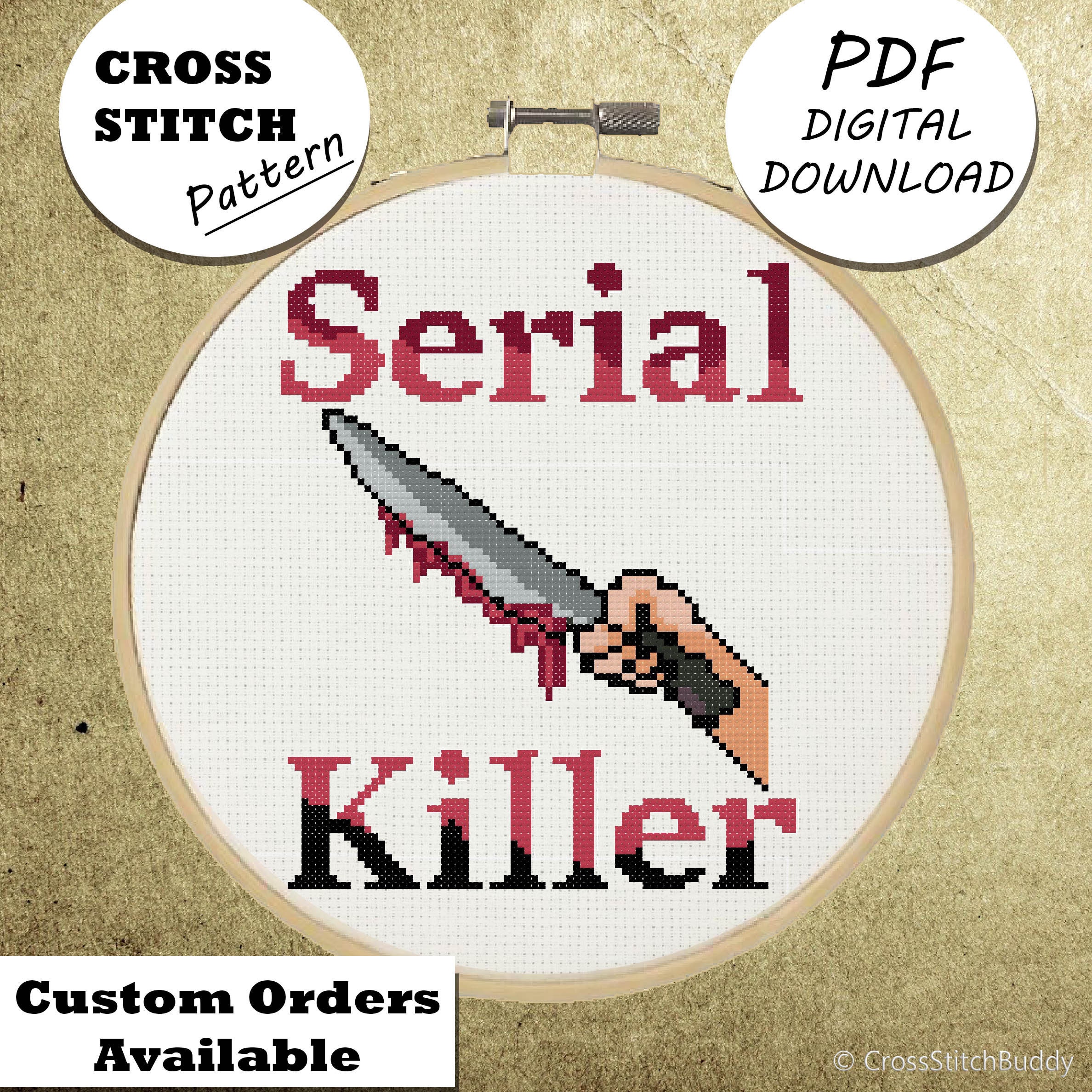 Serial Killer Bloody Knife Cross Stitch Pattern, DIY Humor Embroidery ...