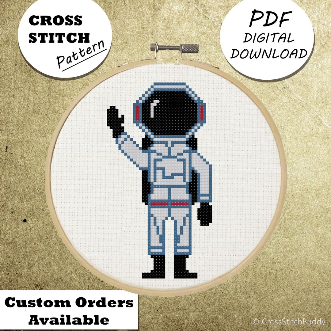 Astronaut Waving Cross Stitch, Pattern DIY Embroidery, Small Hoop Art ...