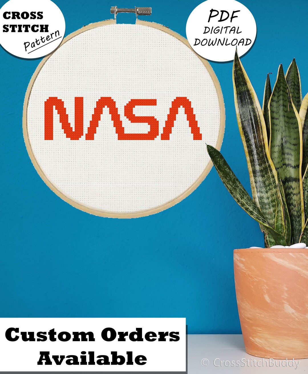 NASA Logo Cross Stitch Pattern, DIY Embroidery, Small Hoop Art ...