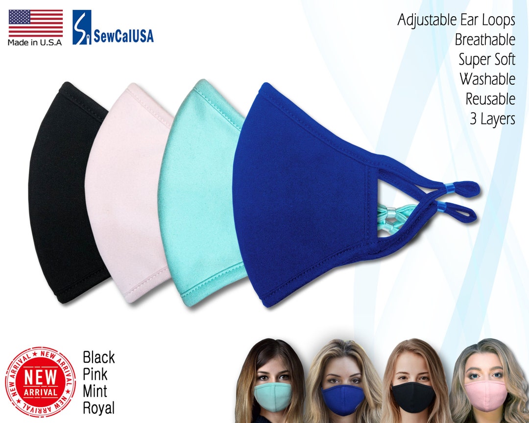 4 Pack Cotton Blend Face Mask: 3-layer, Adjustable Cord Locks - Etsy