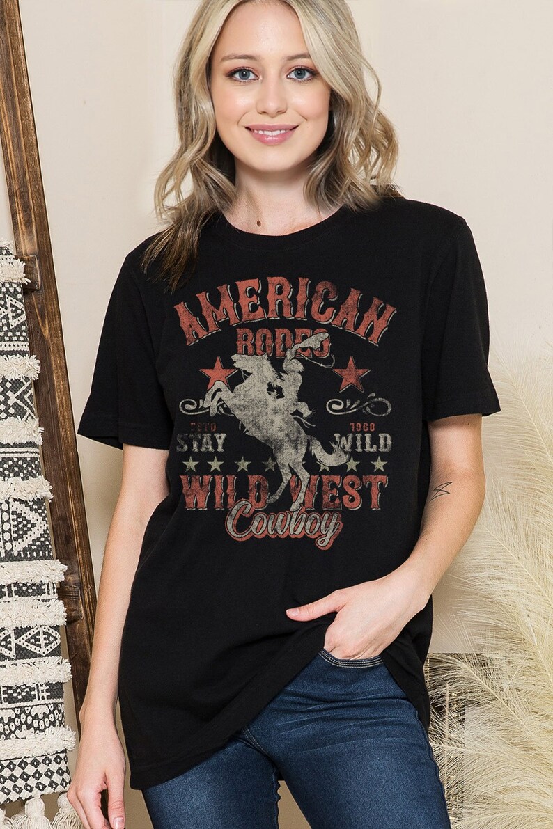 American Rodeo Graphic Tee: Wild West Cowboy Shirt - Etsy