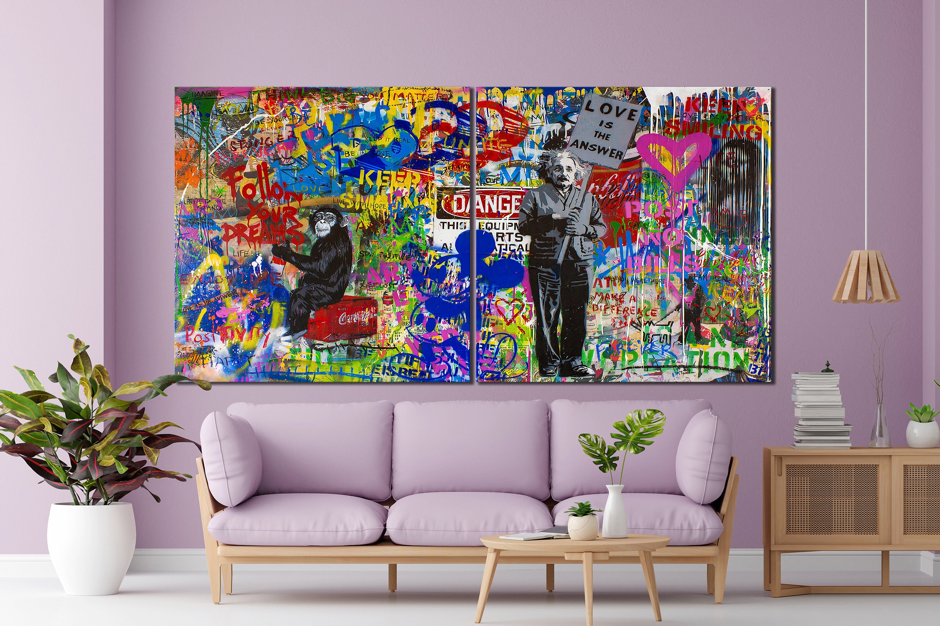 Contemporary Graffiti Wall Art Life is Beautiful Banksy Pop Art Canvas ...