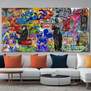 Contemporary Graffiti Wall Art Life is Beautiful Banksy Pop Art Canvas ...