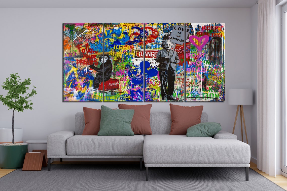Contemporary Graffiti Wall Art Life is Beautiful Banksy Pop Art Canvas ...