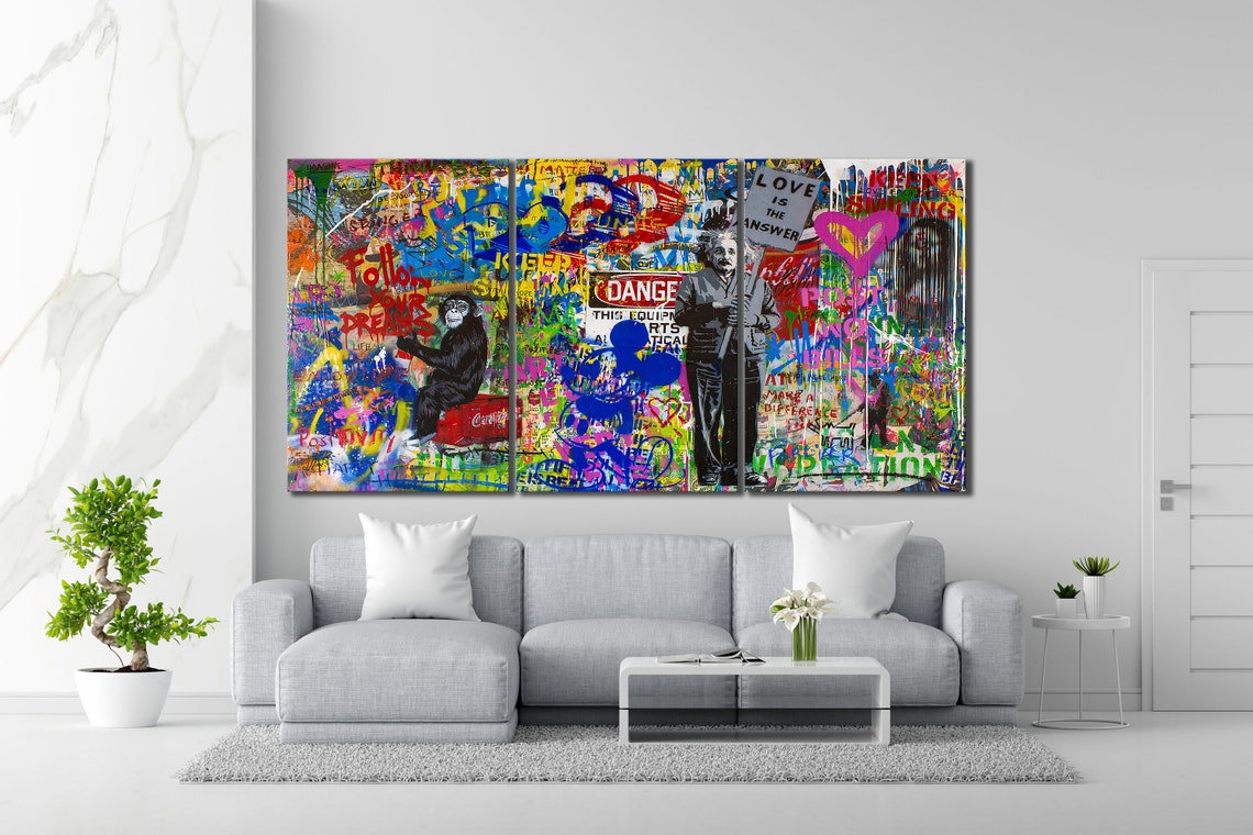 Contemporary Graffiti Wall Art Life is Beautiful Banksy Pop Art Canvas ...