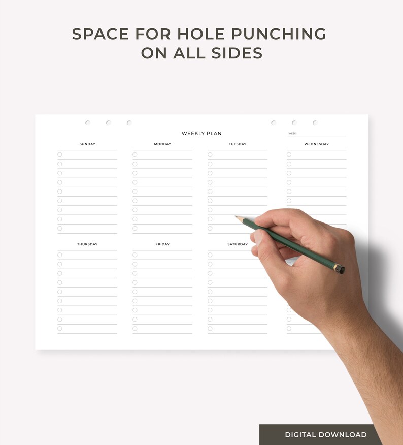 Printable Weekly Planner A4 US Letter PDF Monday Sunday Start Spread ...