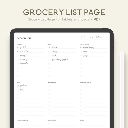 Weekly Meal Planner and Grocery List Printable Digital - Etsy