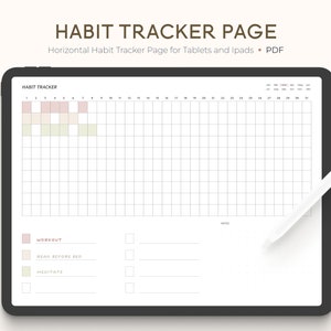Horizontal Habit Tracker Digital Planner Monthly iPad Tablets Goodnotes ...