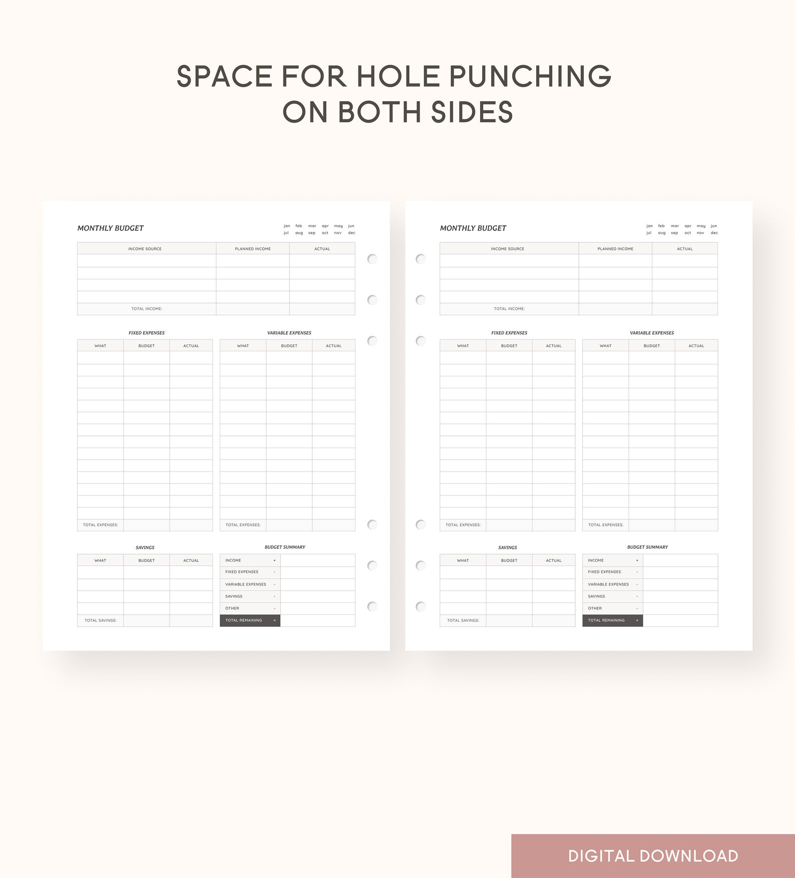 Monthly Printable Budget Finance Planner Page Insert Expense Tracker ...