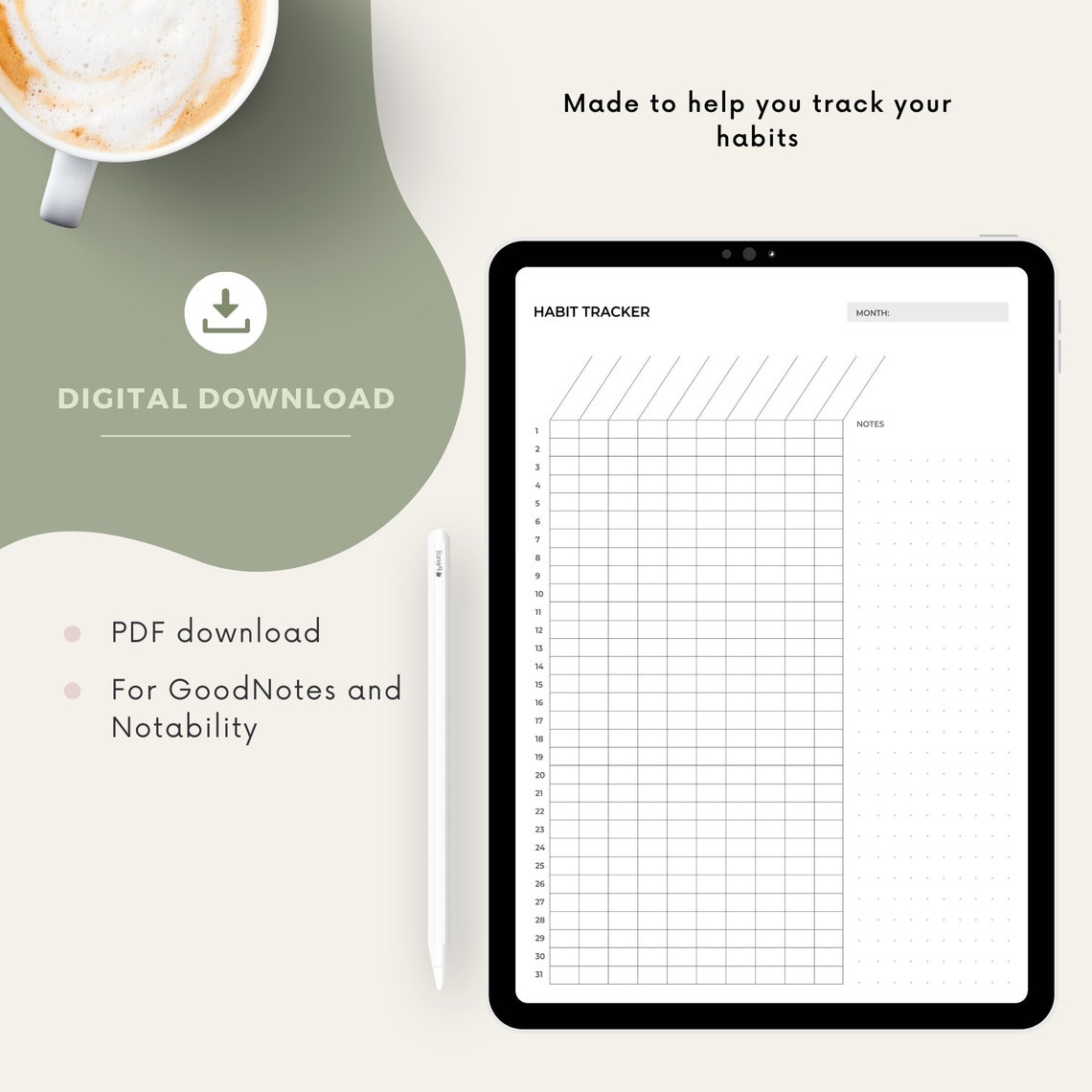 Habit Tracker Digital Planner Monthly Ipad Tablets Goodnotes | Etsy