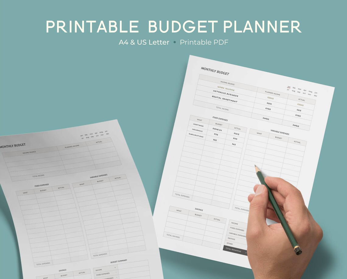 Monthly Printable Budget Finance Planner Page Insert Expense Tracker ...