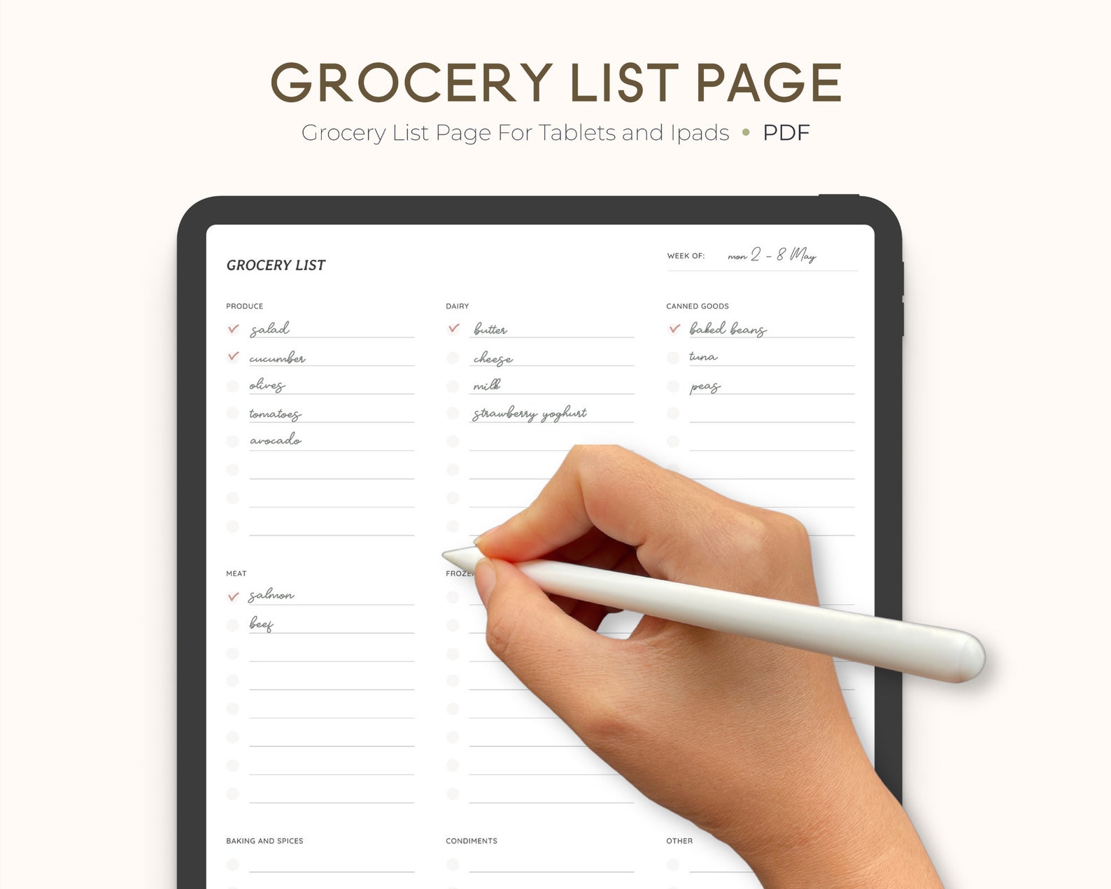Grocery Shopping List to Do Digital iPad Tablet Produce Food Meal ...