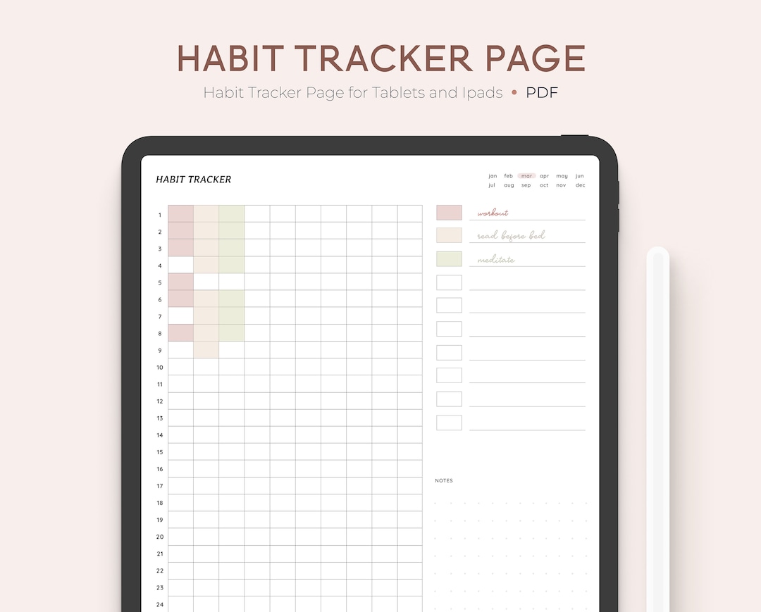 Habit Tracker Digital Planner Monthly iPad Tablets Goodnotes Notability ...