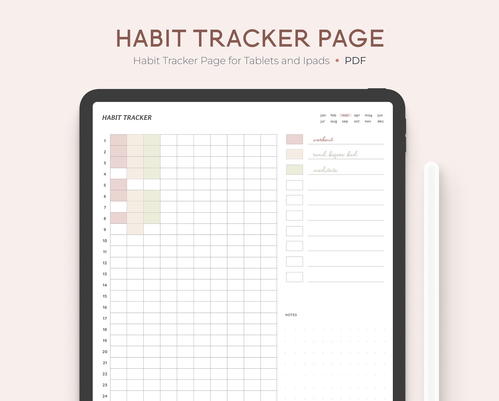 Habit Tracker Digital Planner Monthly iPad Tablets Goodnotes Notability ...