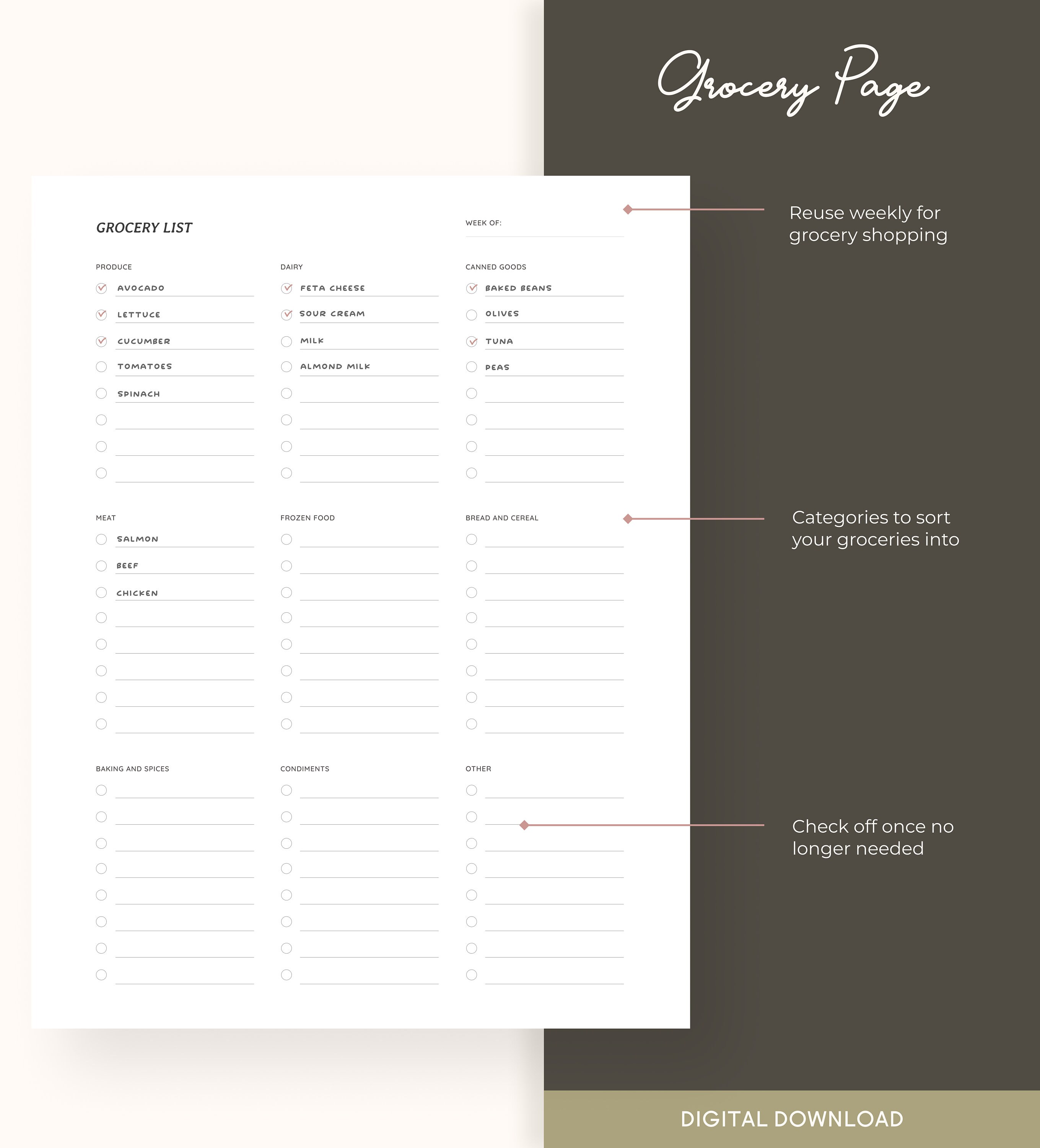 Printable Grocery Shopping List to Do Digital Download Produce Food ...