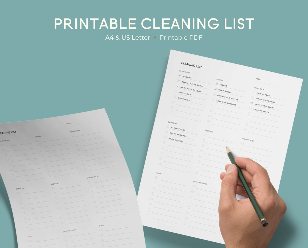 Printable Cleaning List to Do Digital Download House Cleaning Planner ...