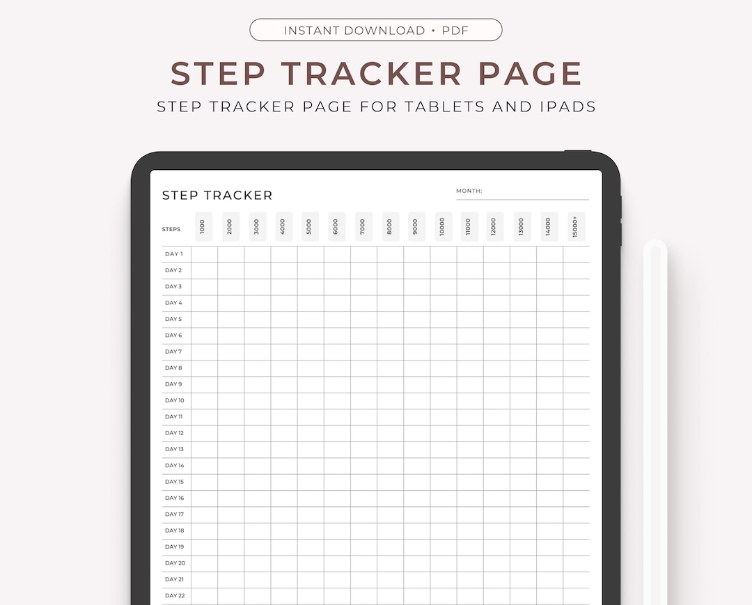 Digital Step Tracker Page, 31-day Step Counter, Step Counting Template ...