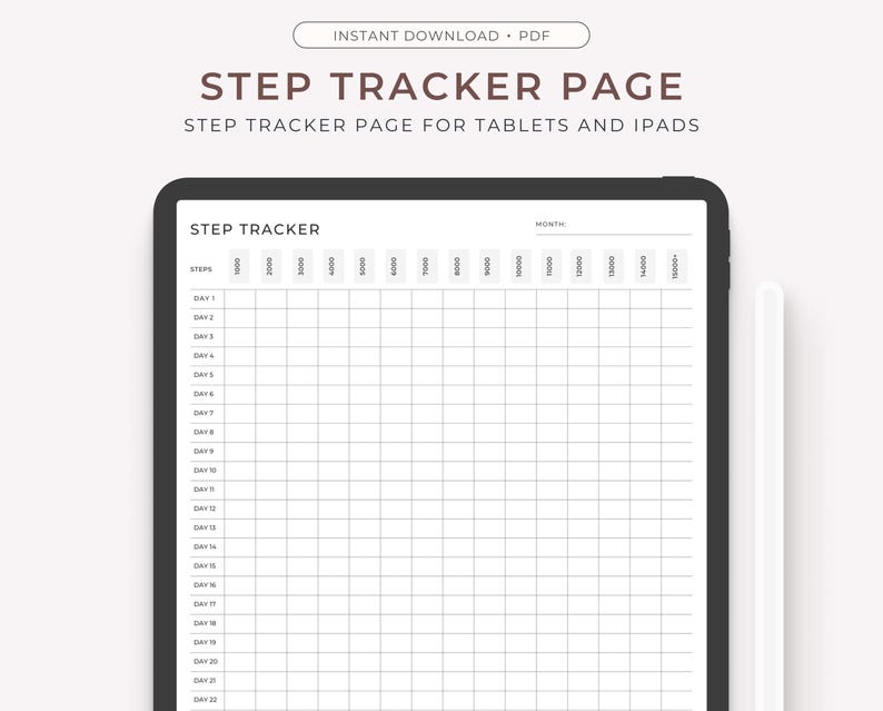 Digital Step Tracker Page, 31-day Step Counter, Step Counting Template ...