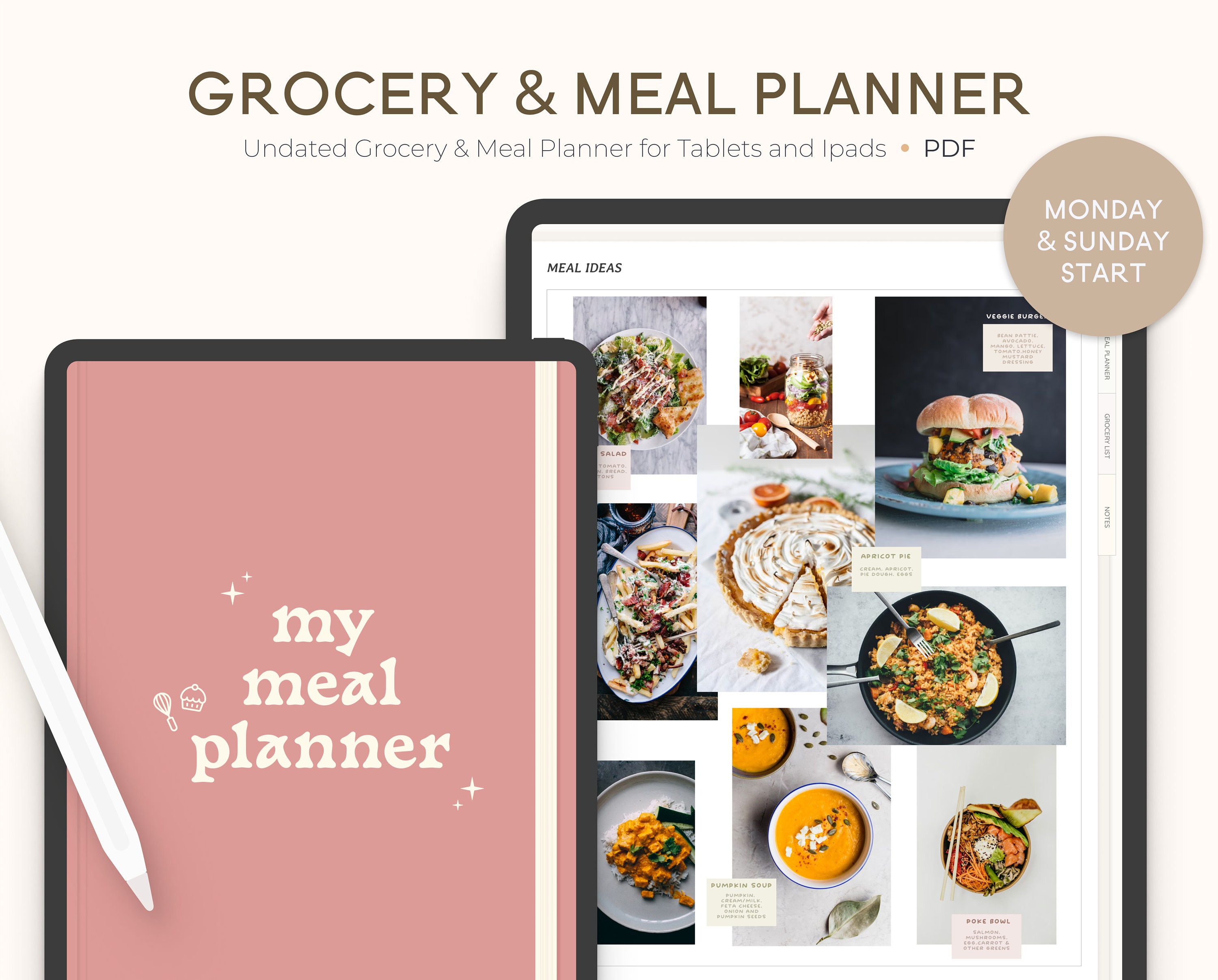 Grocery and Meal Planner, Shopping, List to Do, Digital iPad Tablet ...