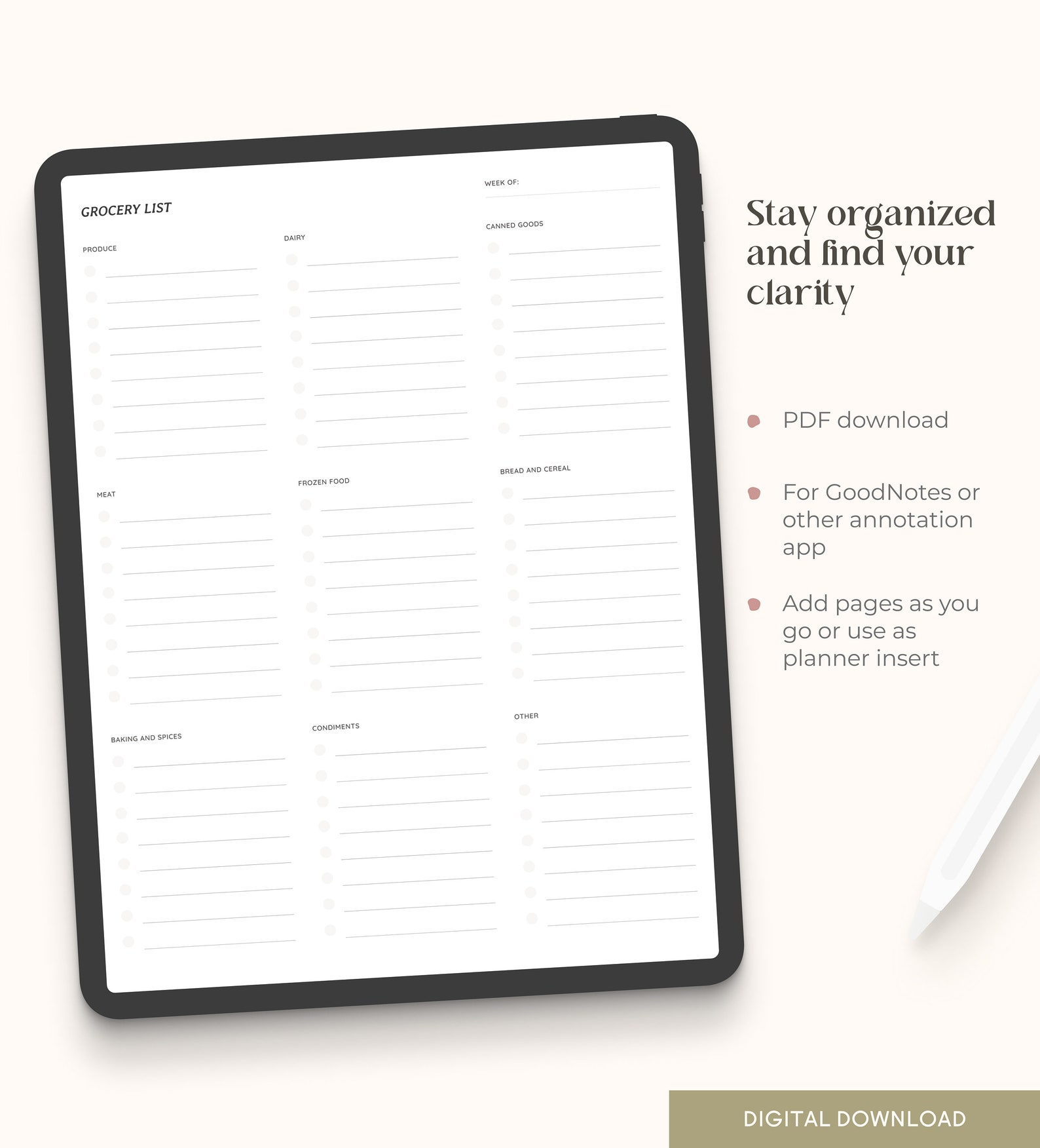 Grocery Shopping List to Do Digital iPad Tablet Produce Food Meal ...