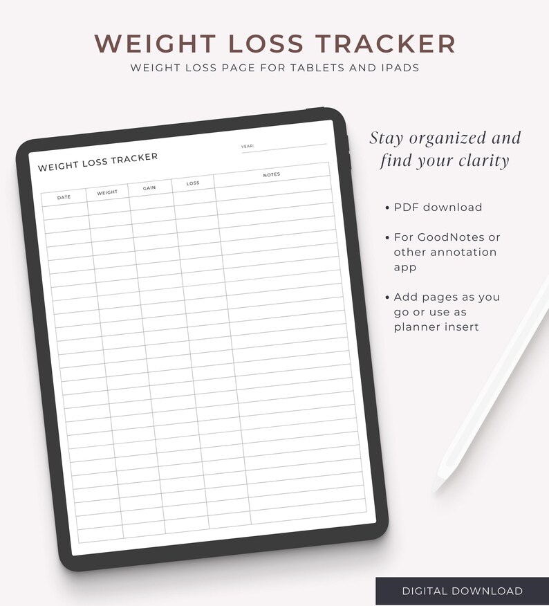 Digital Weight Loss Tracker Planner, Weight Loss Journal, Fitness ...