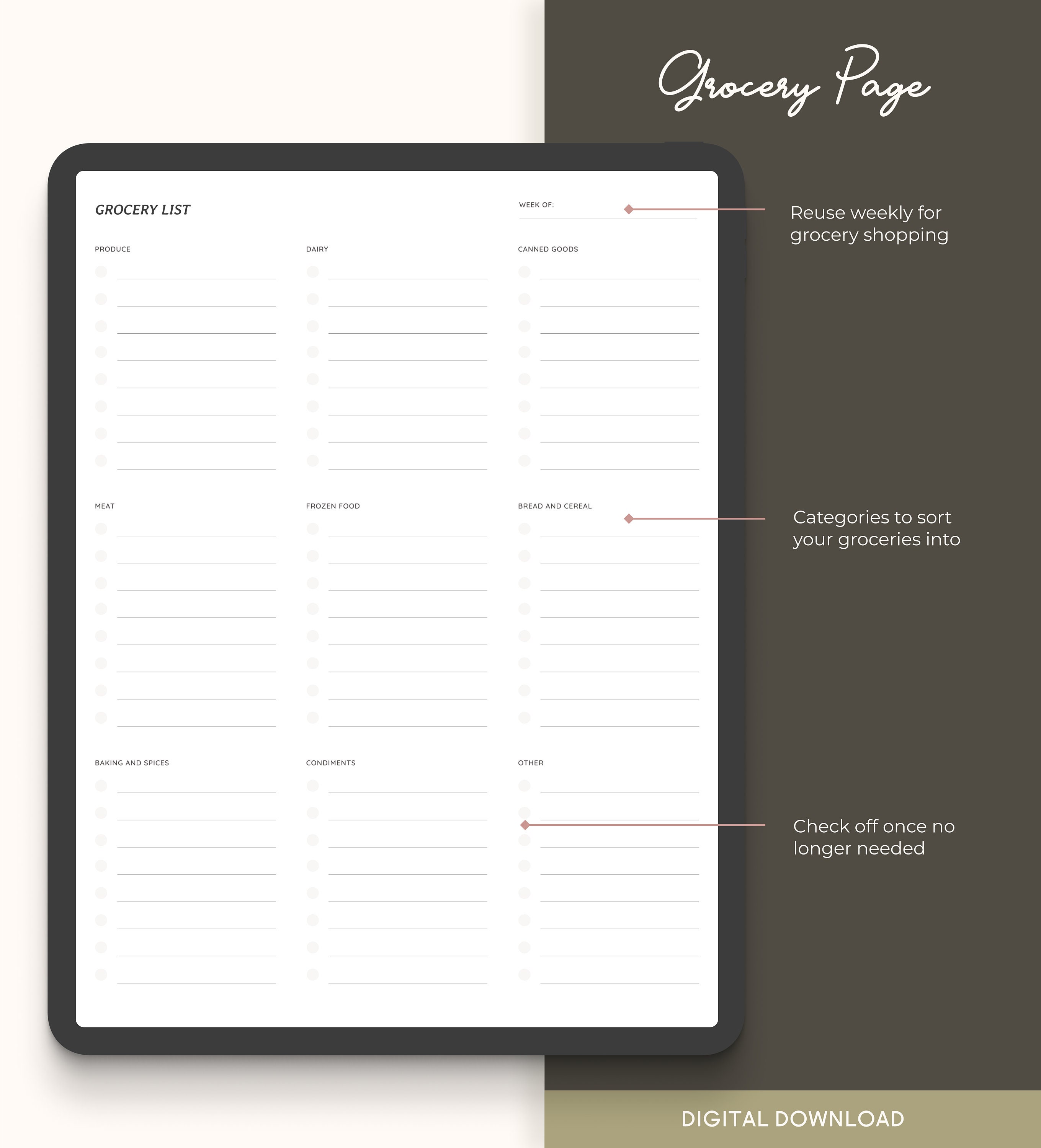 Grocery Shopping List to Do Digital iPad Tablet Produce Food Meal ...