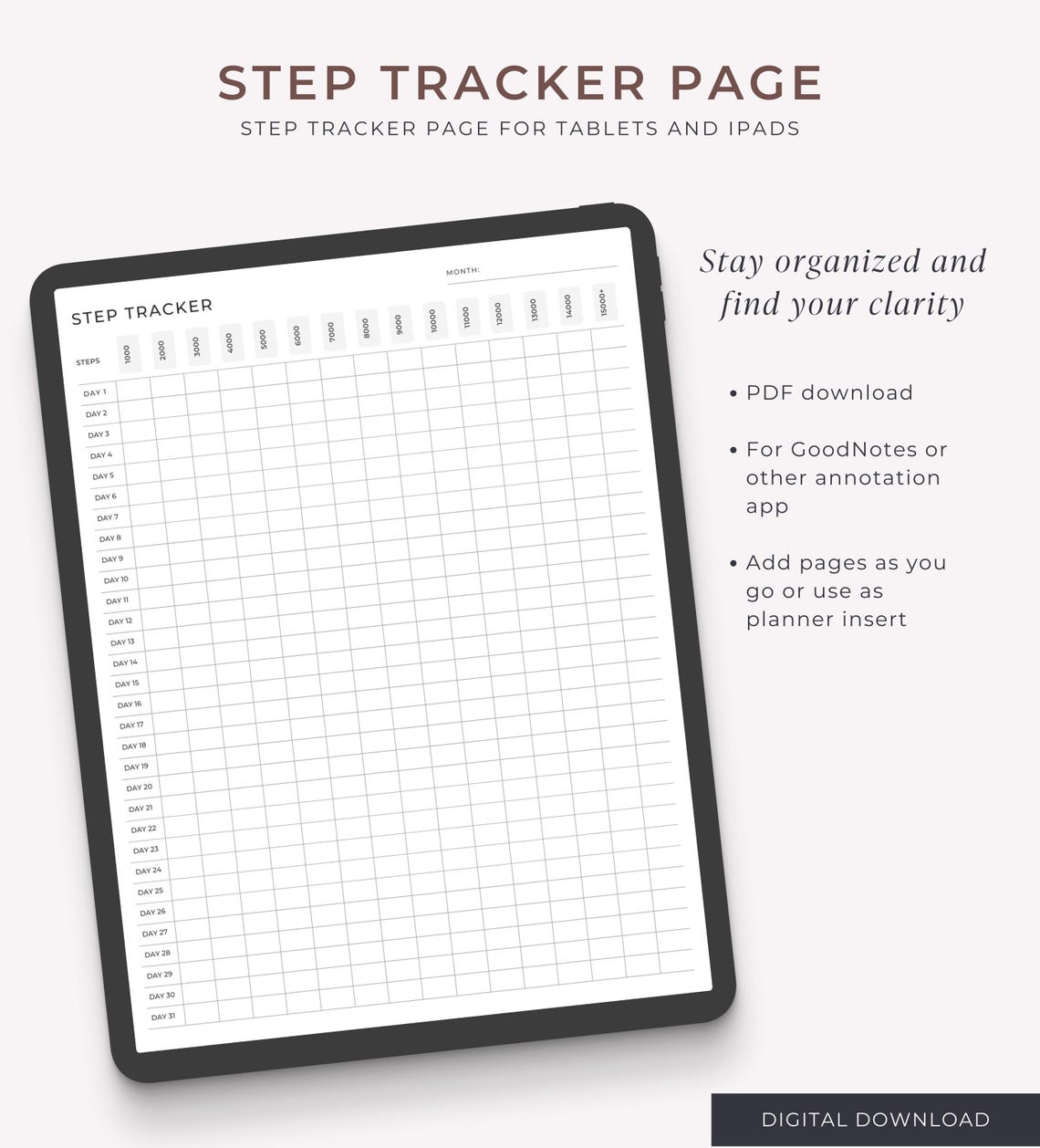 Digital Step Tracker Page, 31-day Step Counter, Step Counting Template ...