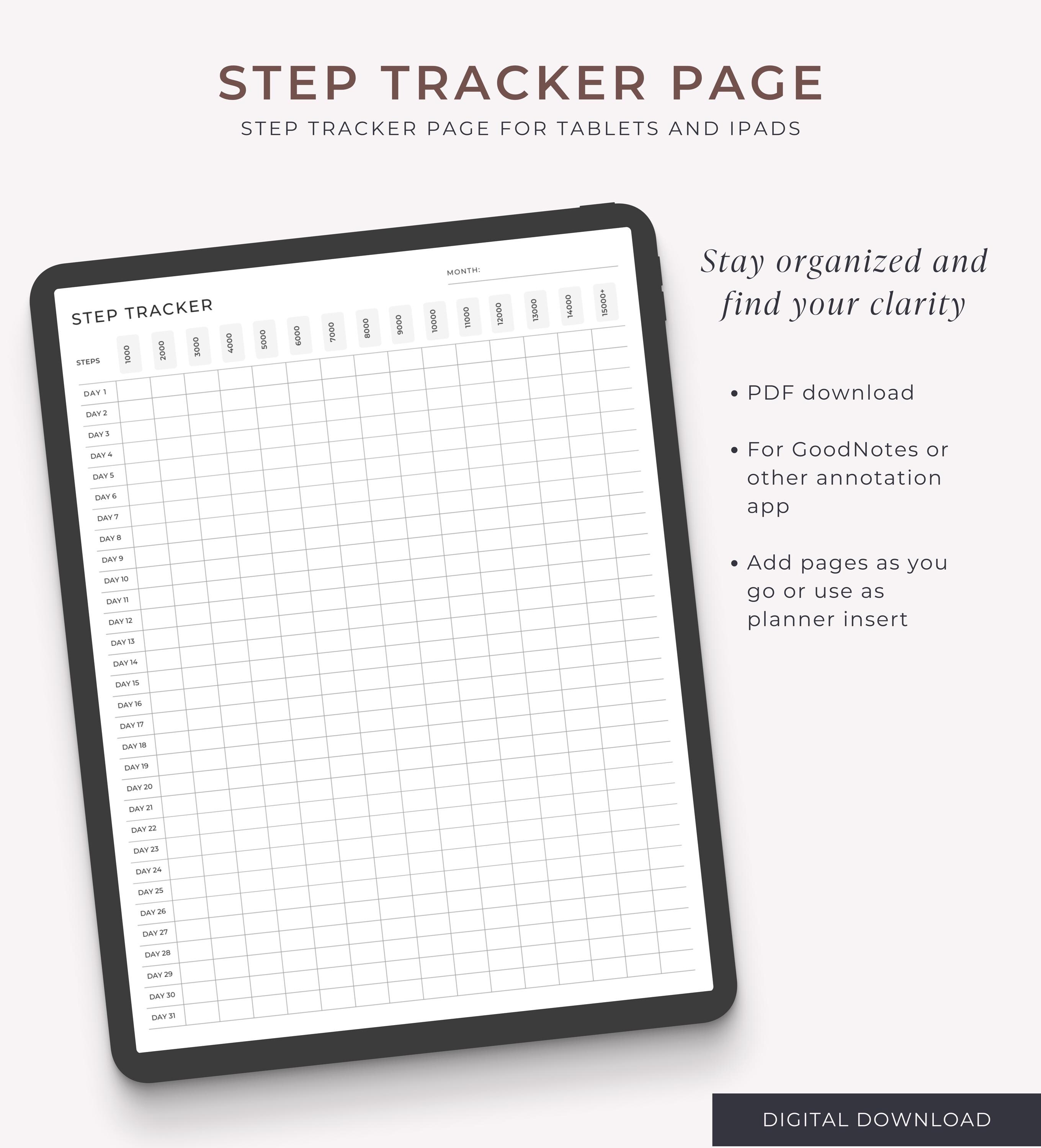 Digital Step Tracker Page, 31-day Step Counter, Step Counting Template ...