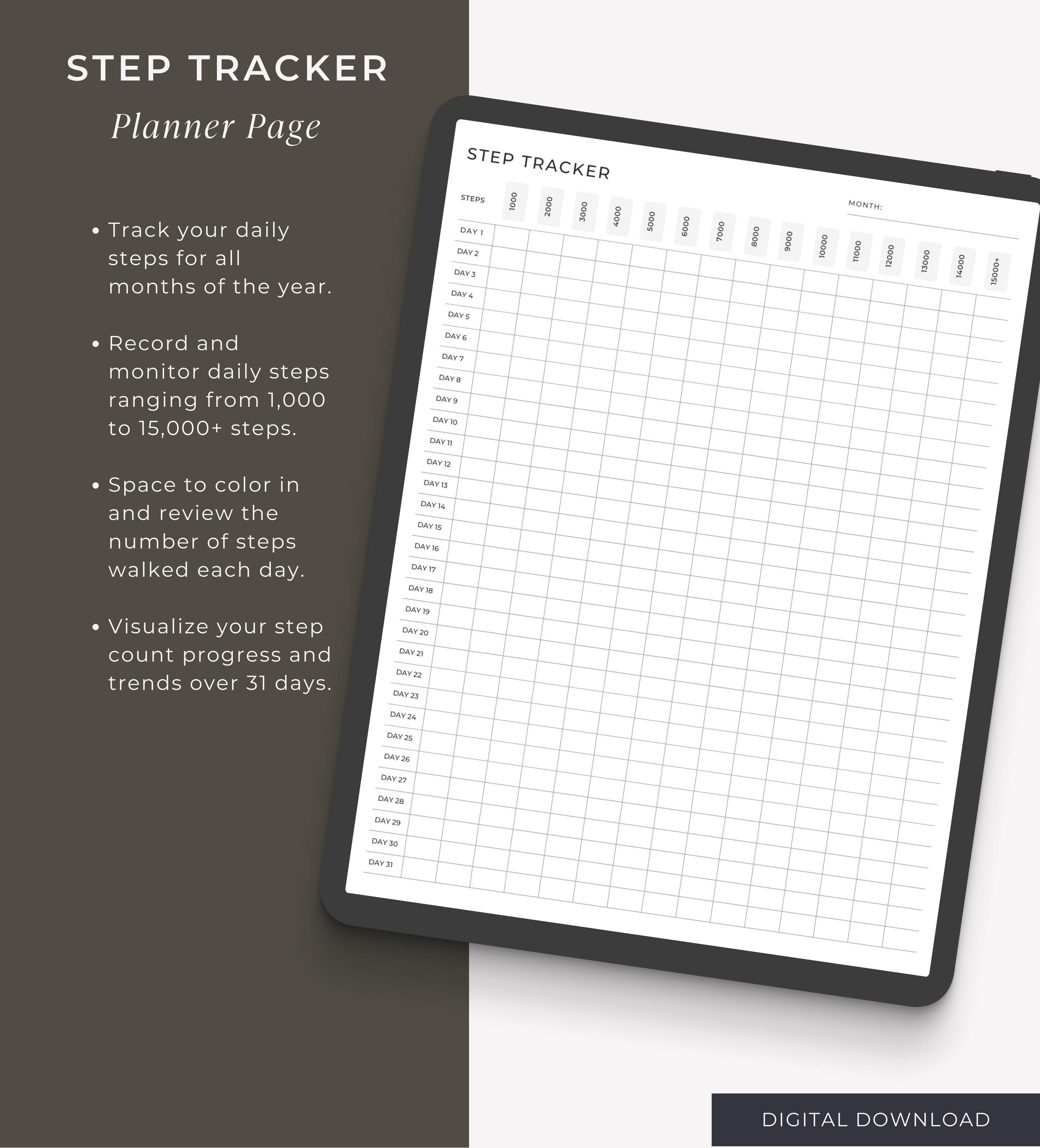 Digital Step Tracker Page, 31-day Step Counter, Step Counting Template ...