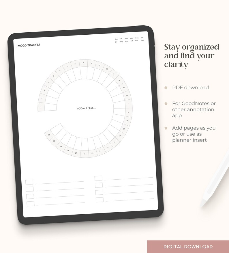 Mood Tracker Digital iPad Mental Health Wellness Goodnotes PDF Tablet ...