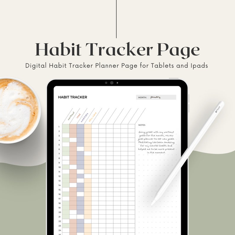 Habit Tracker Digital Planner Monthly Ipad Tablets Goodnotes | Etsy