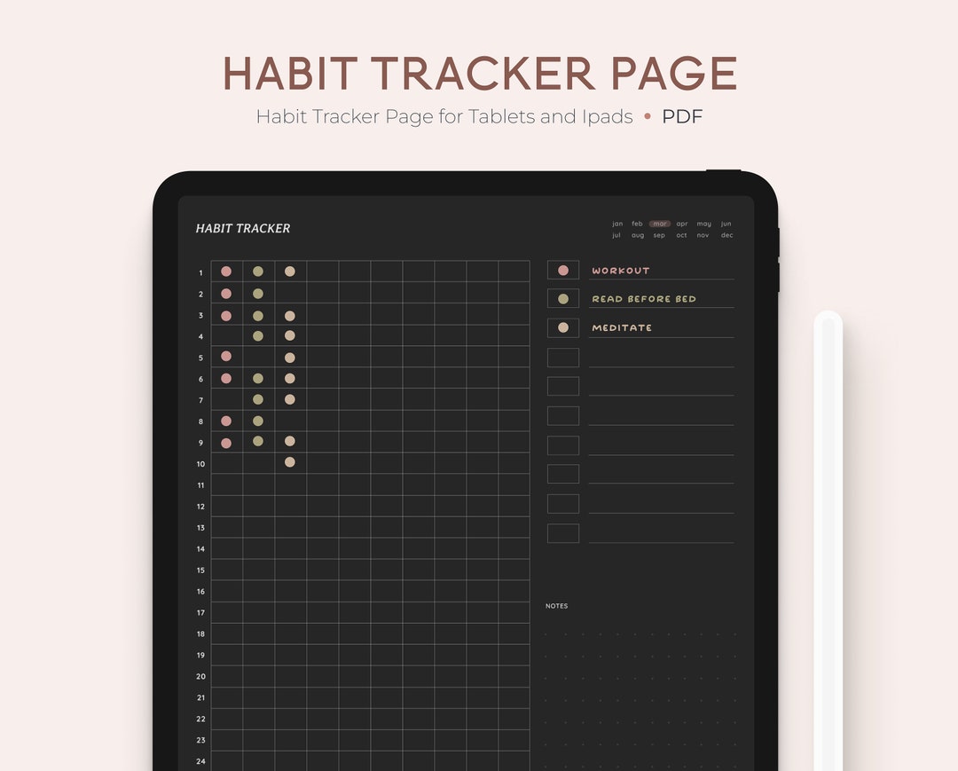Habit Tracker Digital Planner Monthly iPad Tablets Goodnotes Notability ...