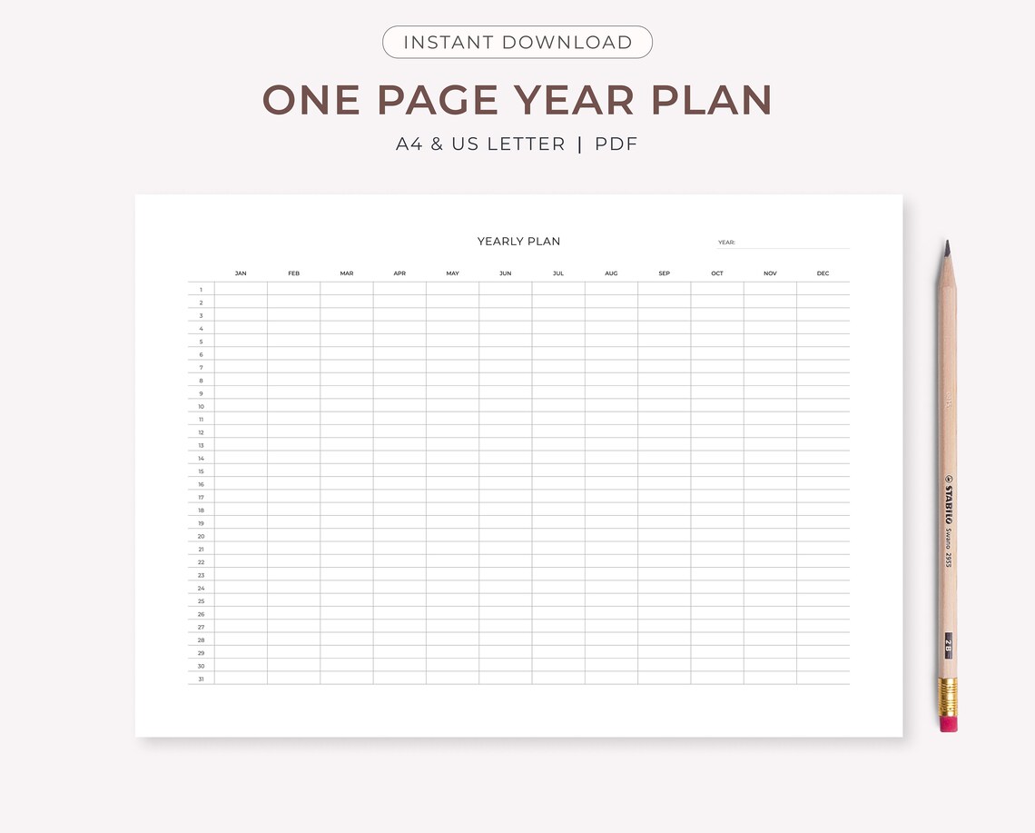 Printable Year at a Glance Planner Undated Reusable All Days in Year ...