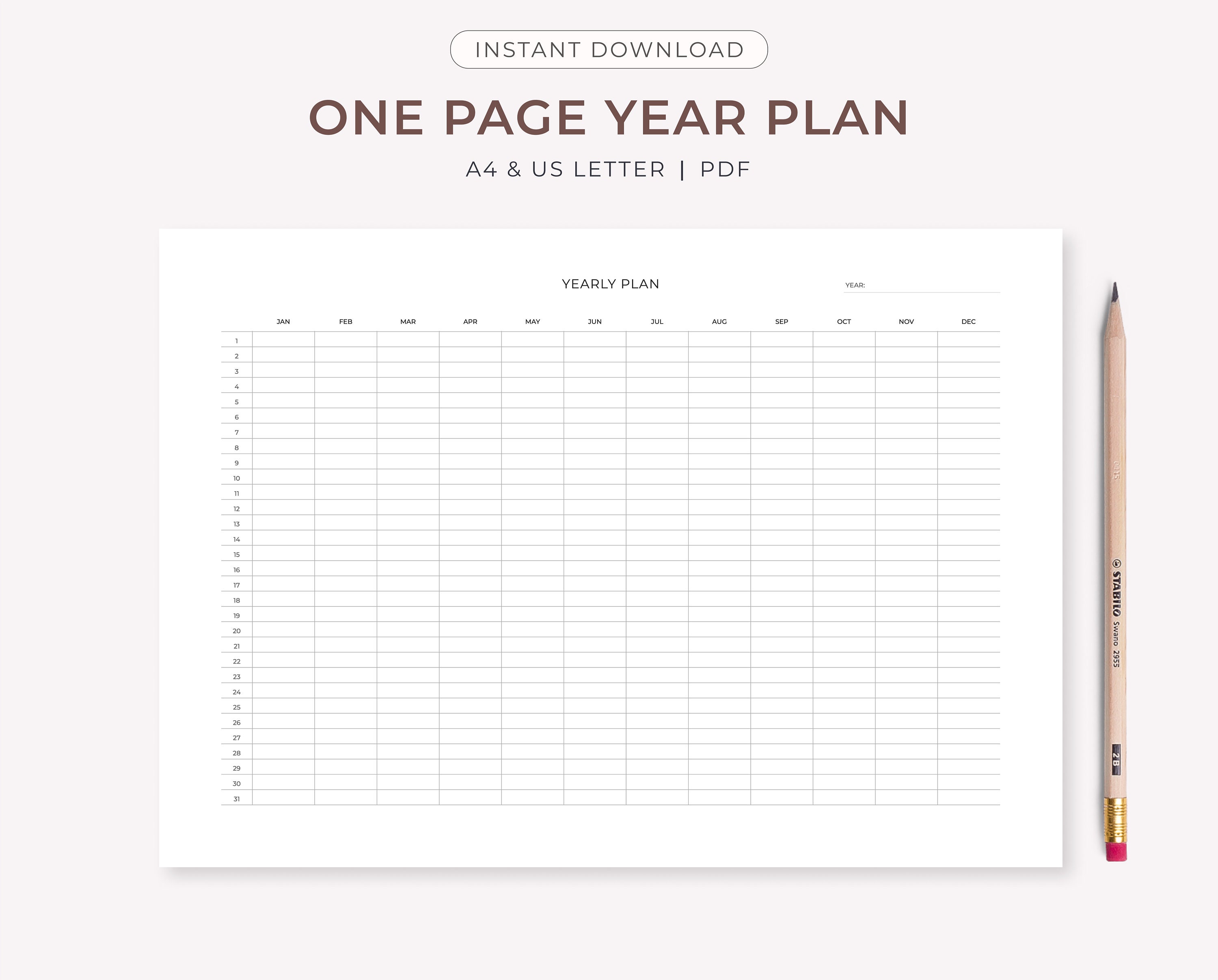 Printable Year at a Glance Planner Undated Reusable All Days in Year ...
