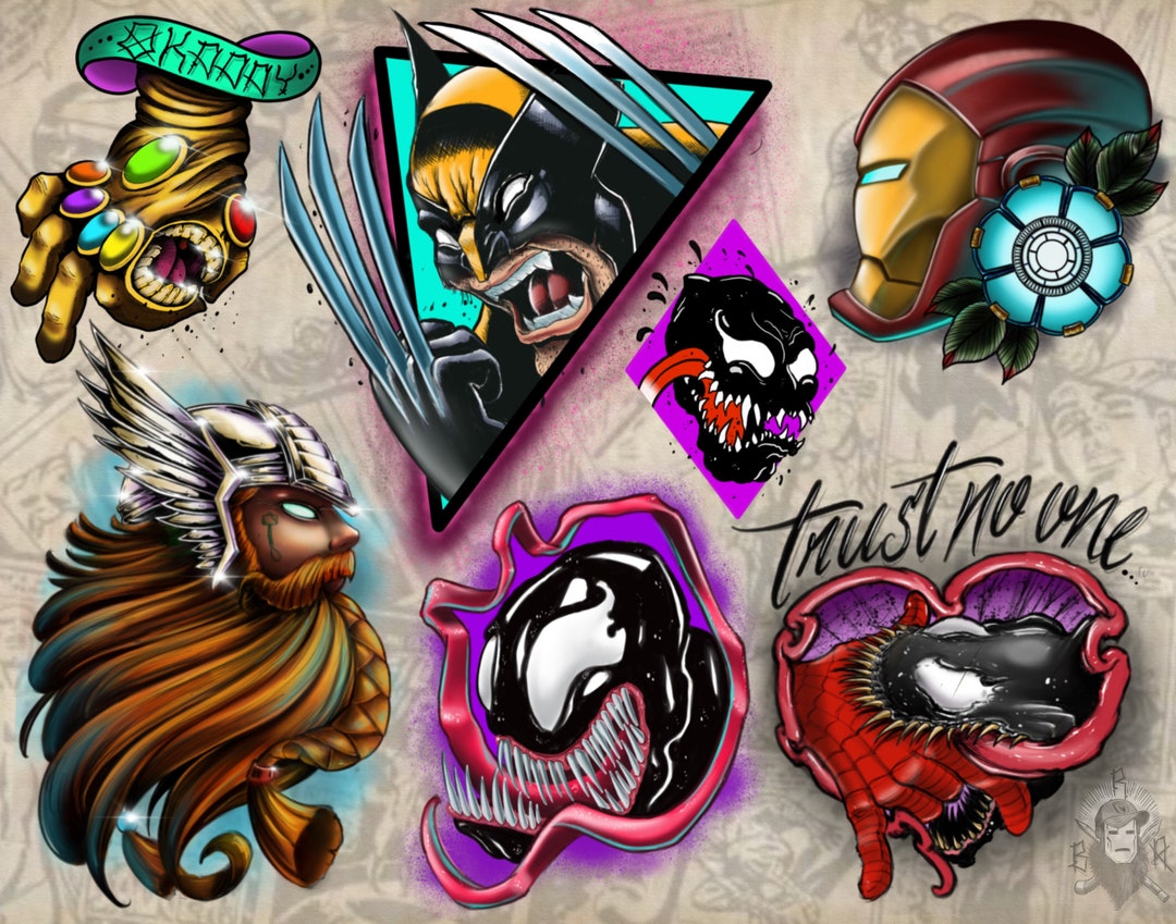 Superhero Tattoo Flash - Etsy