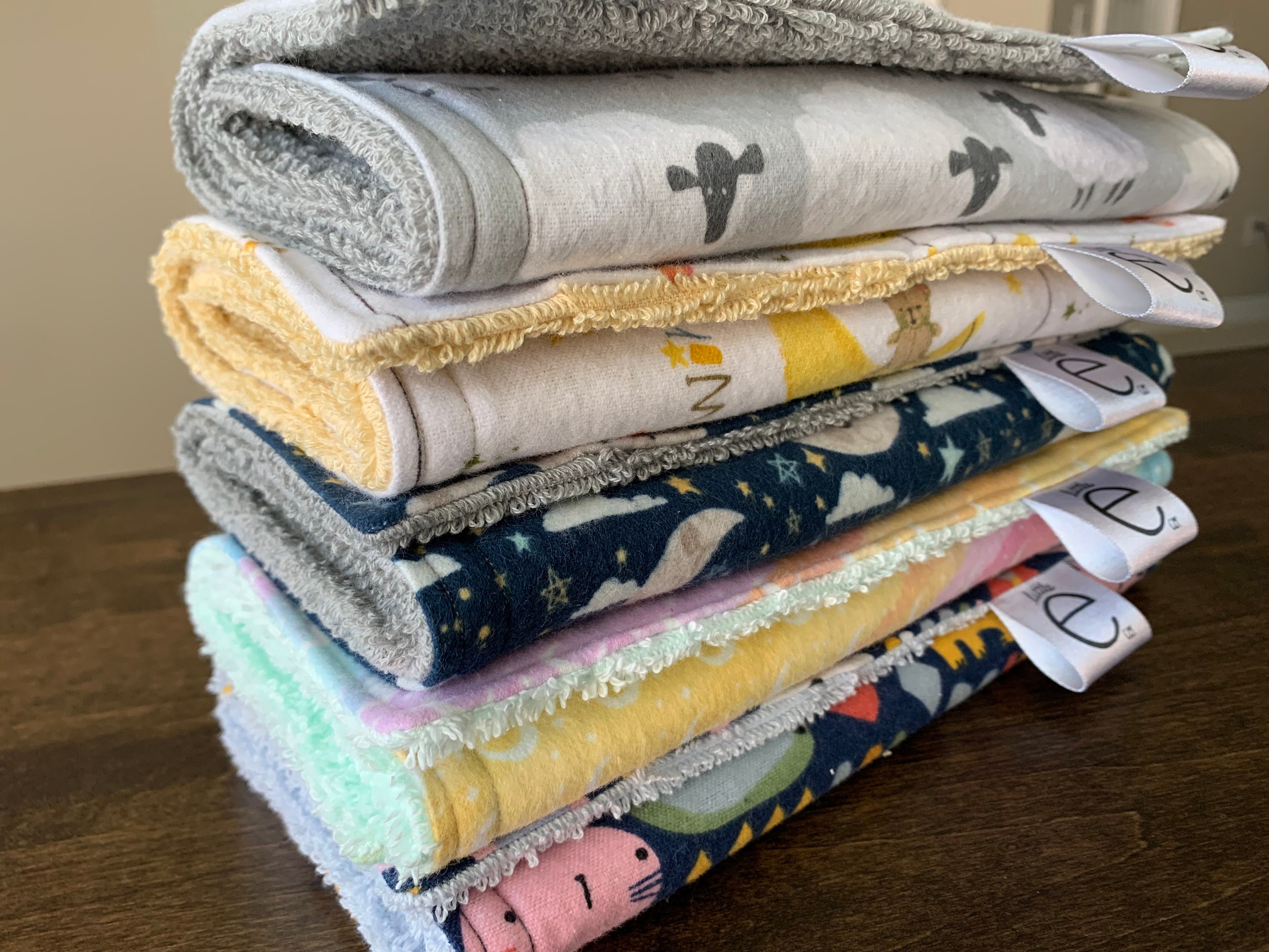 PLUSH unisex Burp Cloth Bundle in 5 Adorable Patterns: - Etsy