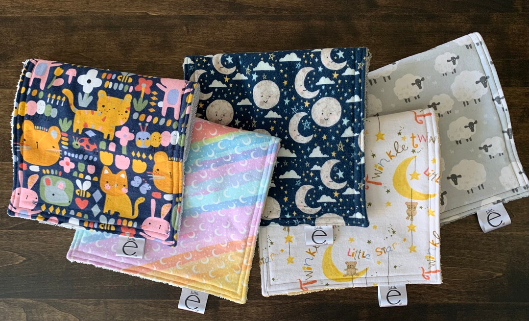 PLUSH unisex Burp Cloth Bundle in 5 Adorable Patterns: Stars, Moons ...