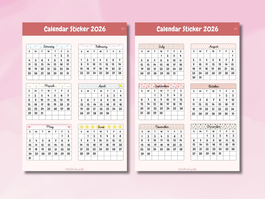 Cute 2026 Calendar Stickersheets, Calendars 2026, Calendar ...