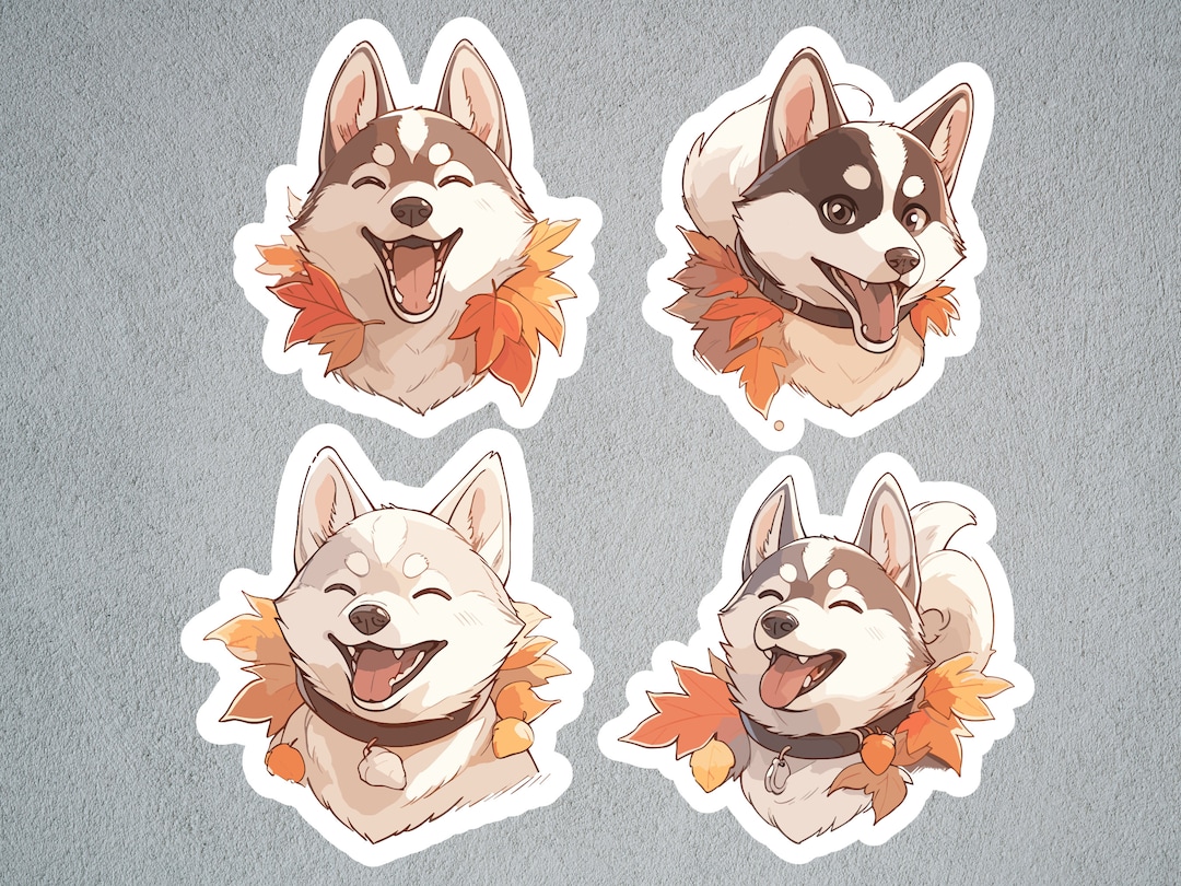 Cute Husky Set, Cute Dog Sticker Set, Husky Sticker, Autumn Vibes Husky ...