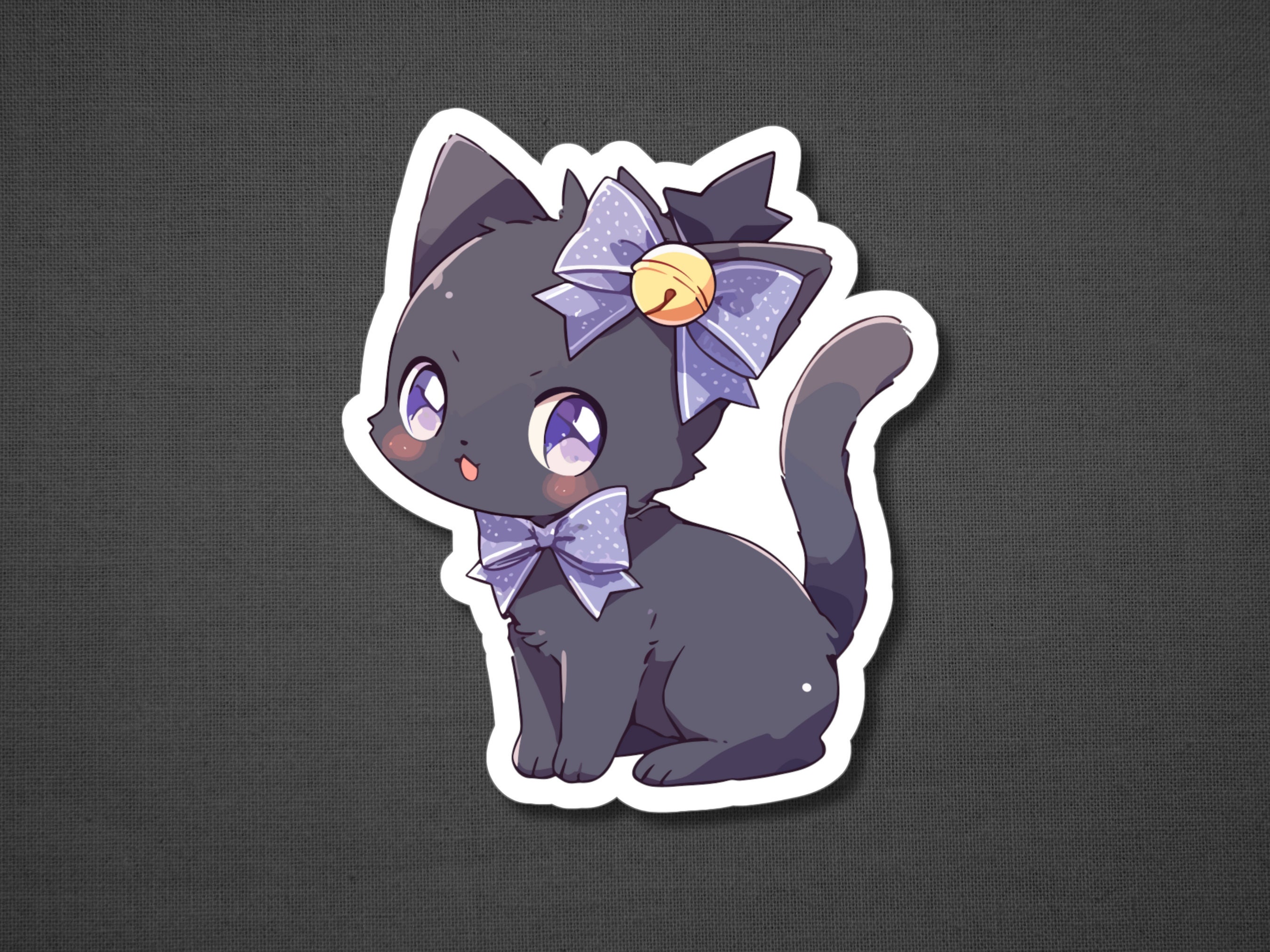 Cute Black Cat With Bows Sticker Set, Sticker Set, Black Cat, Cute ...