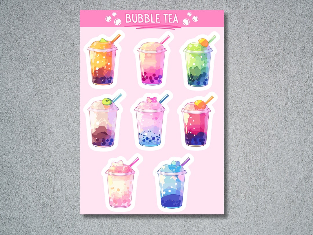 Cute Bubble Tea Stickersheet, Colorful Bubble Tea Stickers, Vivid Boba ...