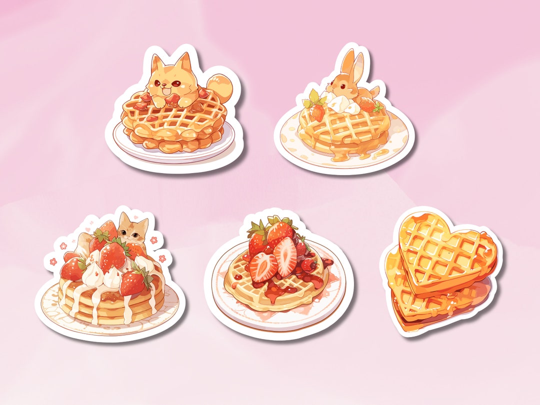 Cute Waffle Stickers, Waffle Buddies, Cute Food Stickers, Bunny Waffle ...