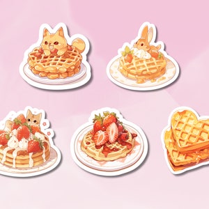 Cute Waffle Stickers, Waffle Buddies, Cute Food Stickers, Bunny Waffle ...